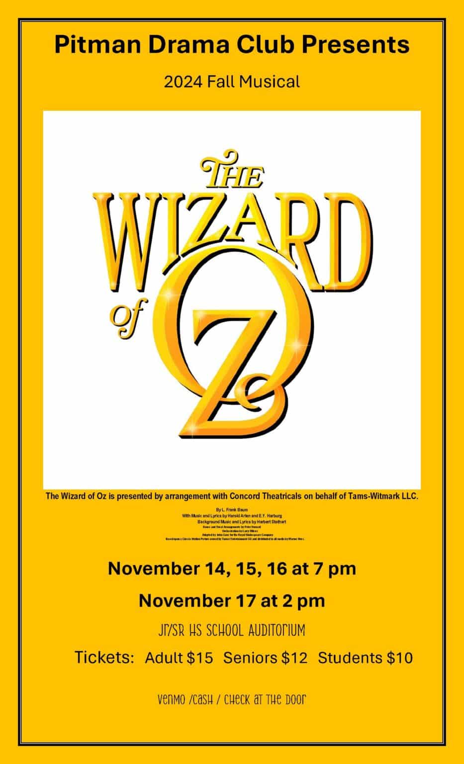 The Pitman Jr./Sr. High School Drama Club Presents The Wizard of Oz ...